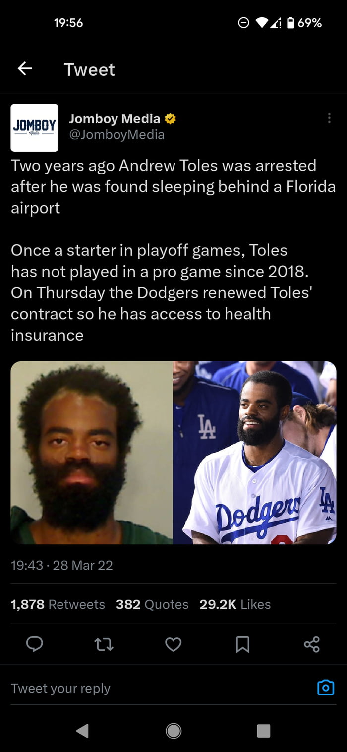 Andrew Toles' contract with the Los Angeles Dodgers so he can keep his ...