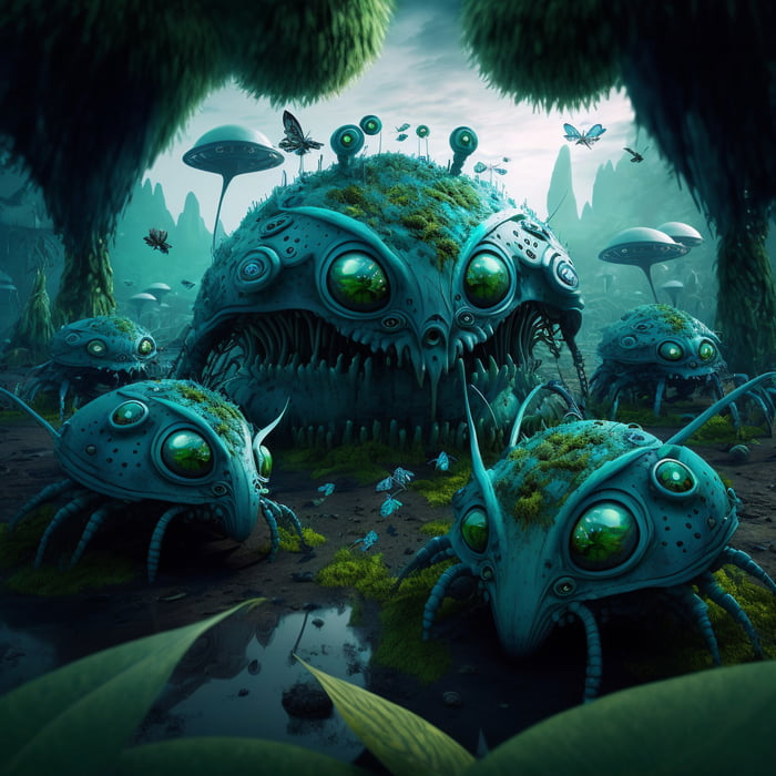 Extraterrestrial bug family (AI art from visual novel "Alien"). - 9GAG