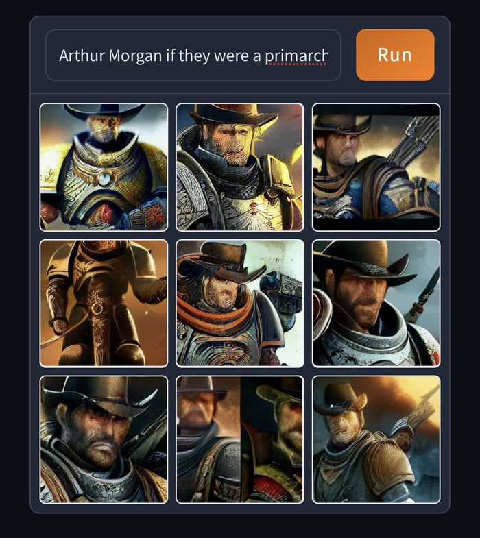 Everybody gangsta till Arthur Morgan starts fanning Horus with a bolter ...