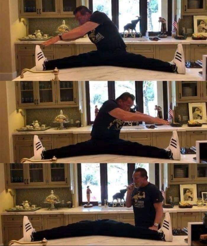 Arnie is stretching - 9GAG