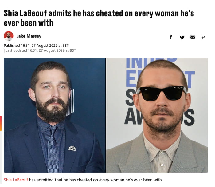 Shia LeDouche , Cheats on every partner he's ever been with - 9GAG
