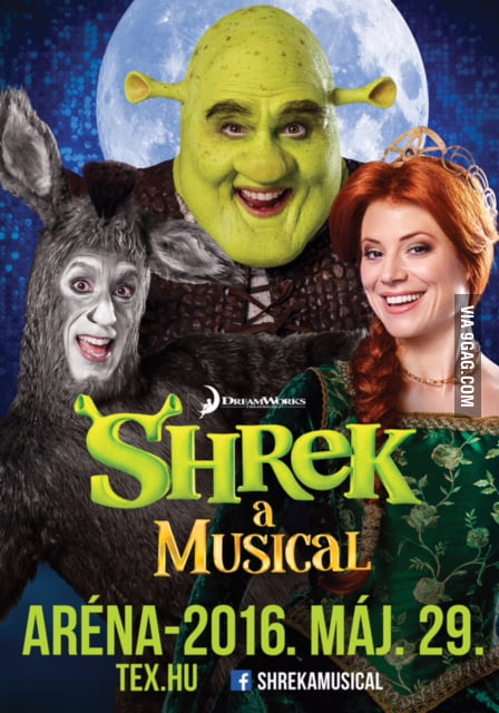 Hungarian version of Shrek musical... Donkey and Shrek freaks me out ...