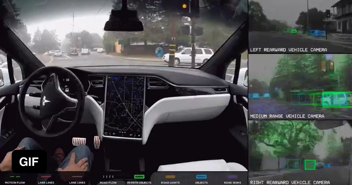 Tesla Vision software driving the car autonomously through regular ...