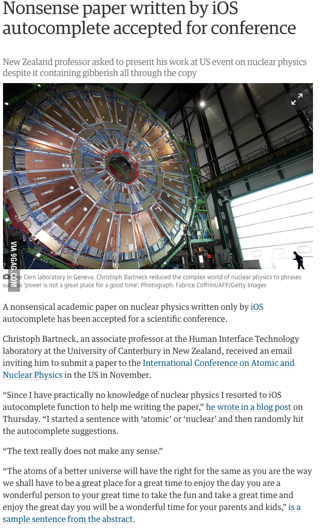 Nonsense paper written by iOS autocomplete accepted for conference - 9GAG