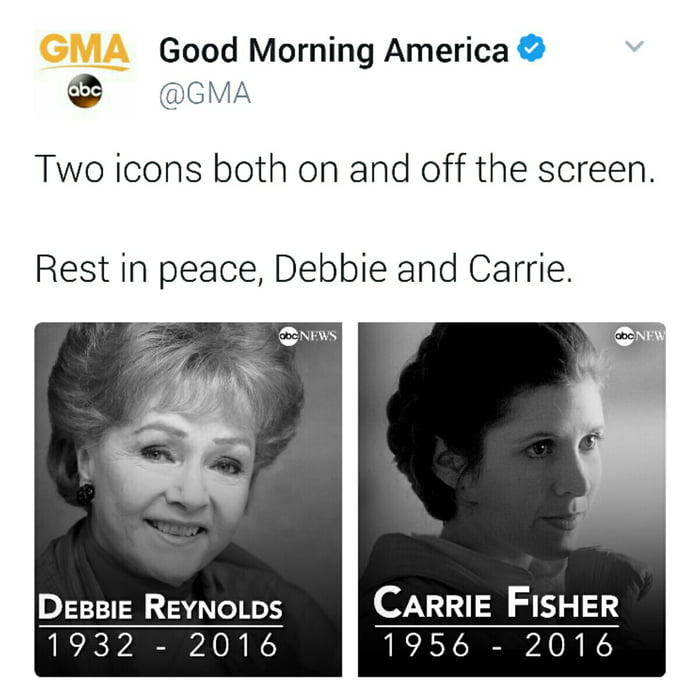 First Carrie Now Her Mother Debbie Too, This Is Just Too Much 2016. Its ...