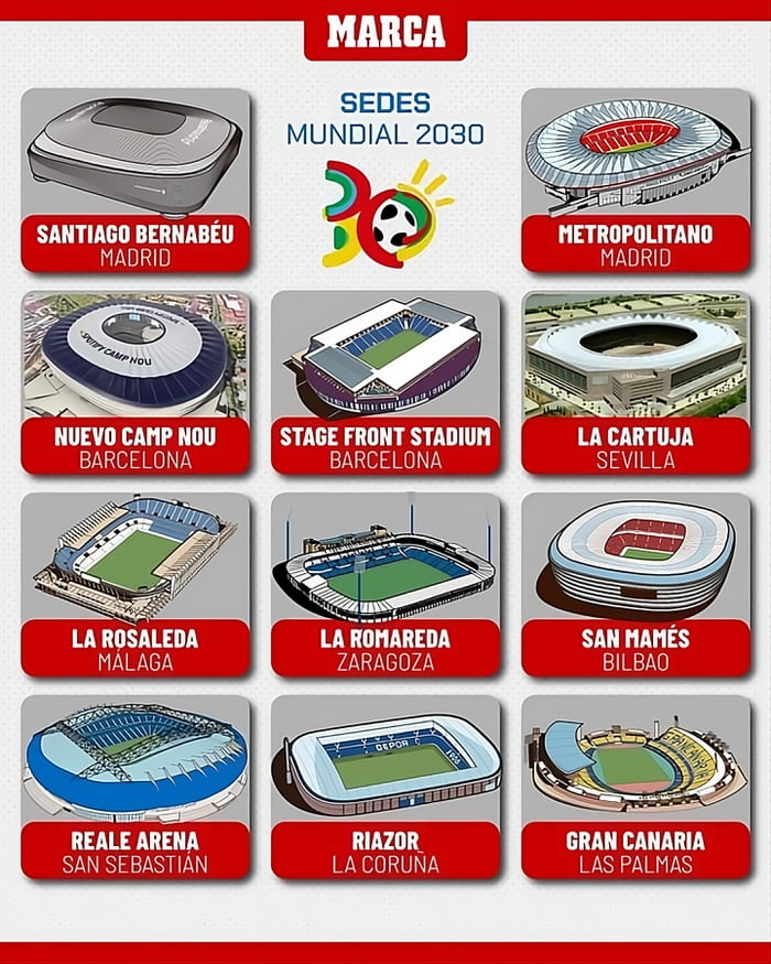 All 11 Spanish stadiums of FIFA WC 2030 - 9GAG