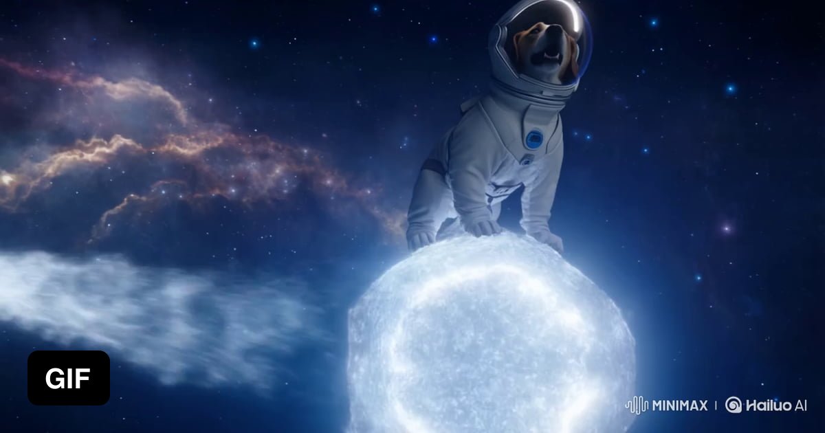 1st time using a text to video AI. I typed (Space dog riding a comet). This is what it made. - 9GAG