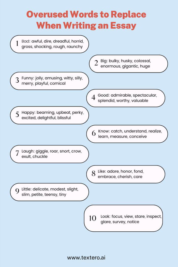 A cool guide how to avoid overused words while writing an essay - 9GAG