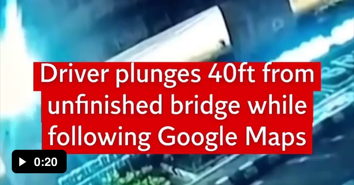 A driver in East Java plummeted 40ft from an unfinished overpass after mistaking navigation ...