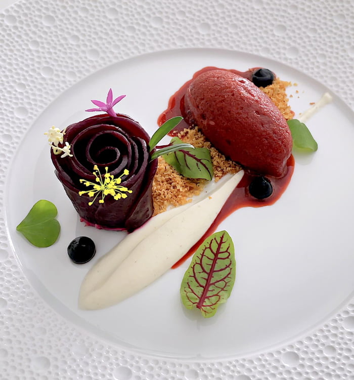 Beet Salad with Beetroot Rose, Beetroot Sorbet, Goat Cheese Mousse ...