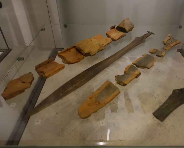 Bronze sword, ca. 800 BC, found during excavations in Cowgill, Scotland ...