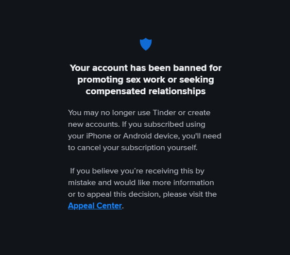 Changed bio to include "dealbreaker: no only fans girls" and got banned ...