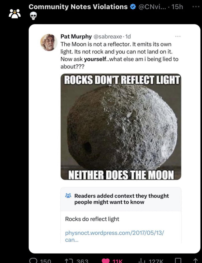 “rocks don’t reflect light”, shows picture of a rock reflecting light - 9GAG