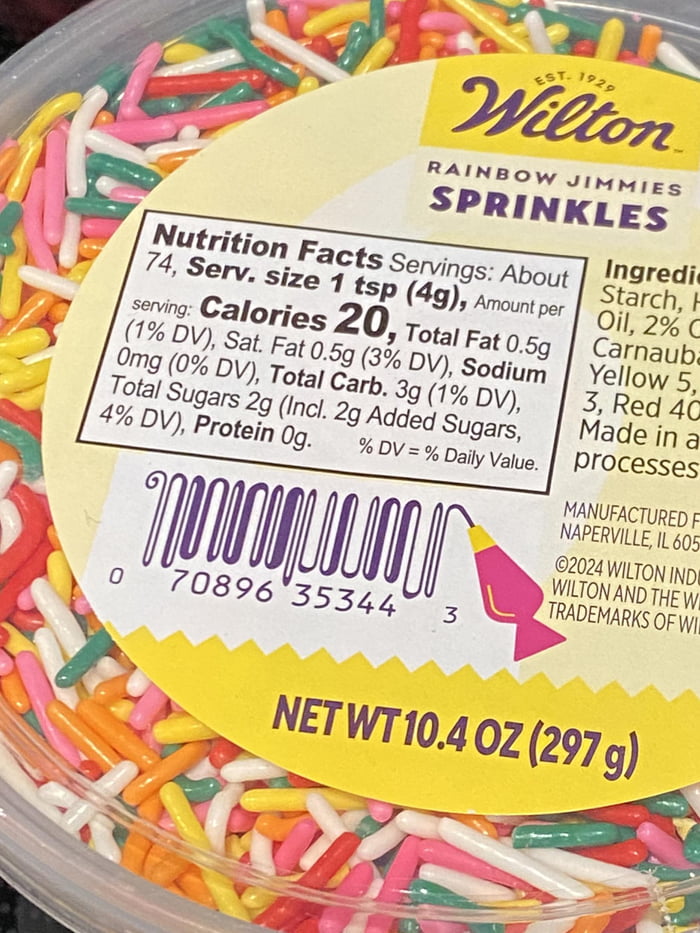 The UPC code on this tub of sprinkles - 9GAG