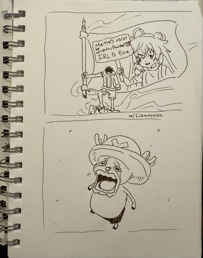 This is hilarious, the struggle is real for meme creators. Chopper's reaction is just perfect ...
