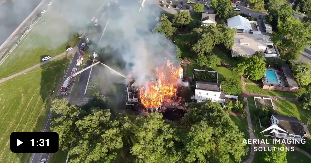 An Ariel view of the Nottoway Plantation fire. - 9GAG