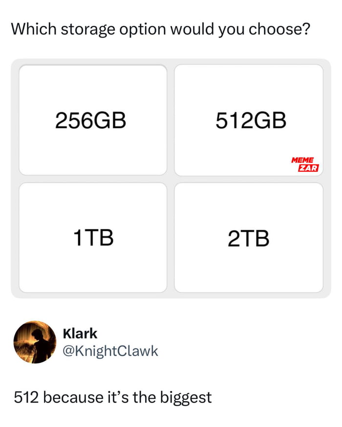 Choosing storage options can be tricky sometimes. - 9GAG