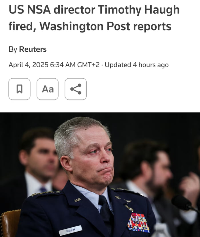 So now they are firing the man responsible for preventing Russian influence on the US elections ...