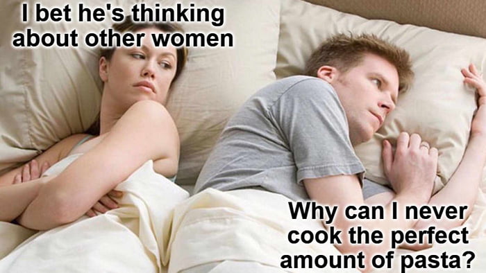 It's very simple: (1) choose the right amount of pasta per person (2) wrong - 9GAG