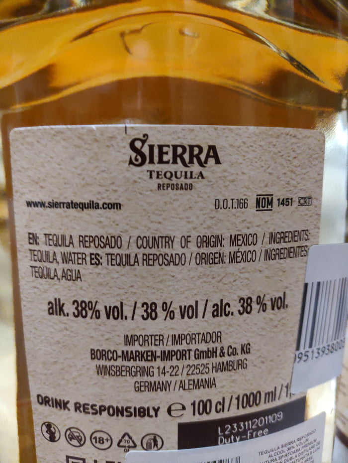 The ingredients list on this bottle of tequila I got as a gift two days ...