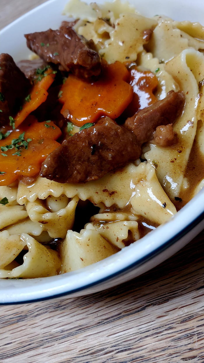Beef tips over hand made butter egg noodles. - 9GAG