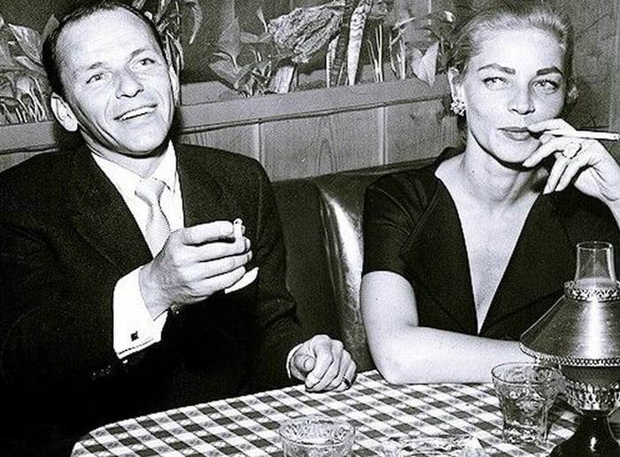 Frank Sinatra with Lauren Bacall at Villa Capri in 1957: 'Ol blue eyes' and 'Slim' - 9GAG