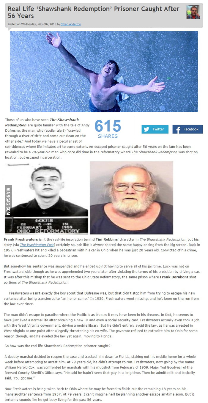 Shawshank redemption real life. - 9GAG
