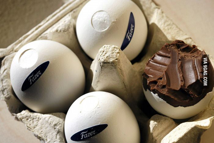 Finnish Mignon egg, full chocolate made in real eggshell. - 9GAG