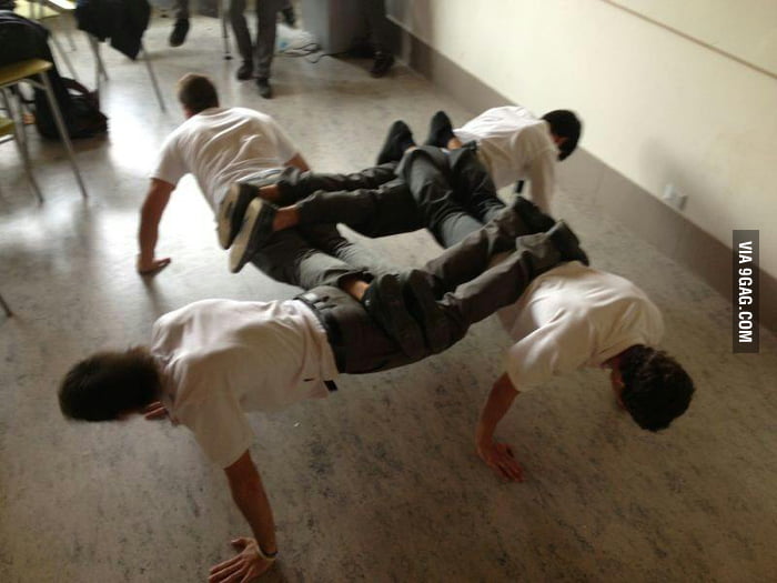 Team push ups in school - 9GAG