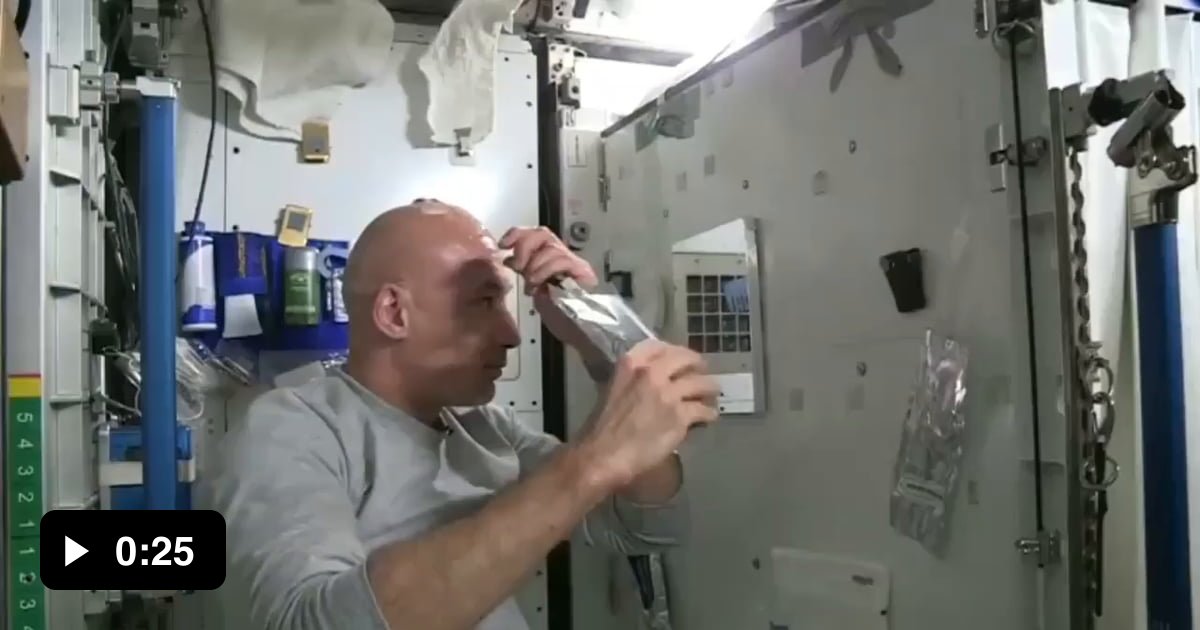 ISS Astronaut washing his bald head in space. - 9GAG