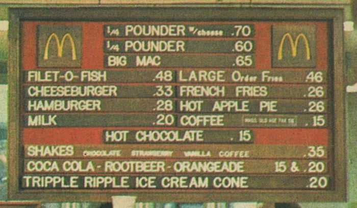 A McDonald's Menu from 1972 - 9GAG