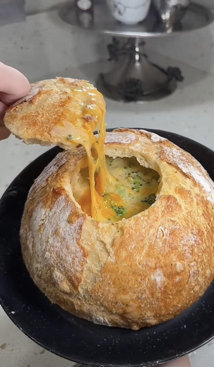Homemade broccoli cheddar soup in a homemade bread bowl - 9GAG