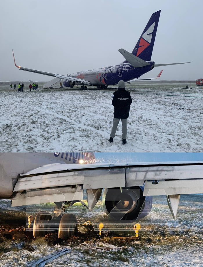 In Perm (Russia), the plane failed to brake in time and rolled off the runway. Due to the lack ...
