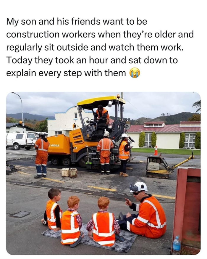 Construction workers explain their work to some interested kids - 9GAG