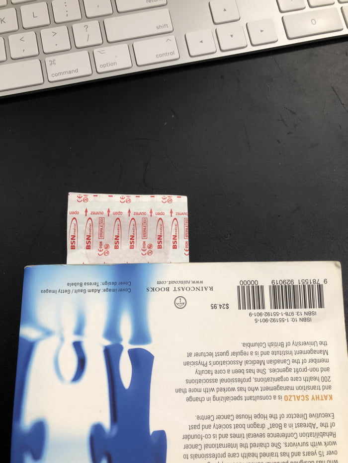 Who else has an unconventional bookmark. Band-aid works well too - 9GAG