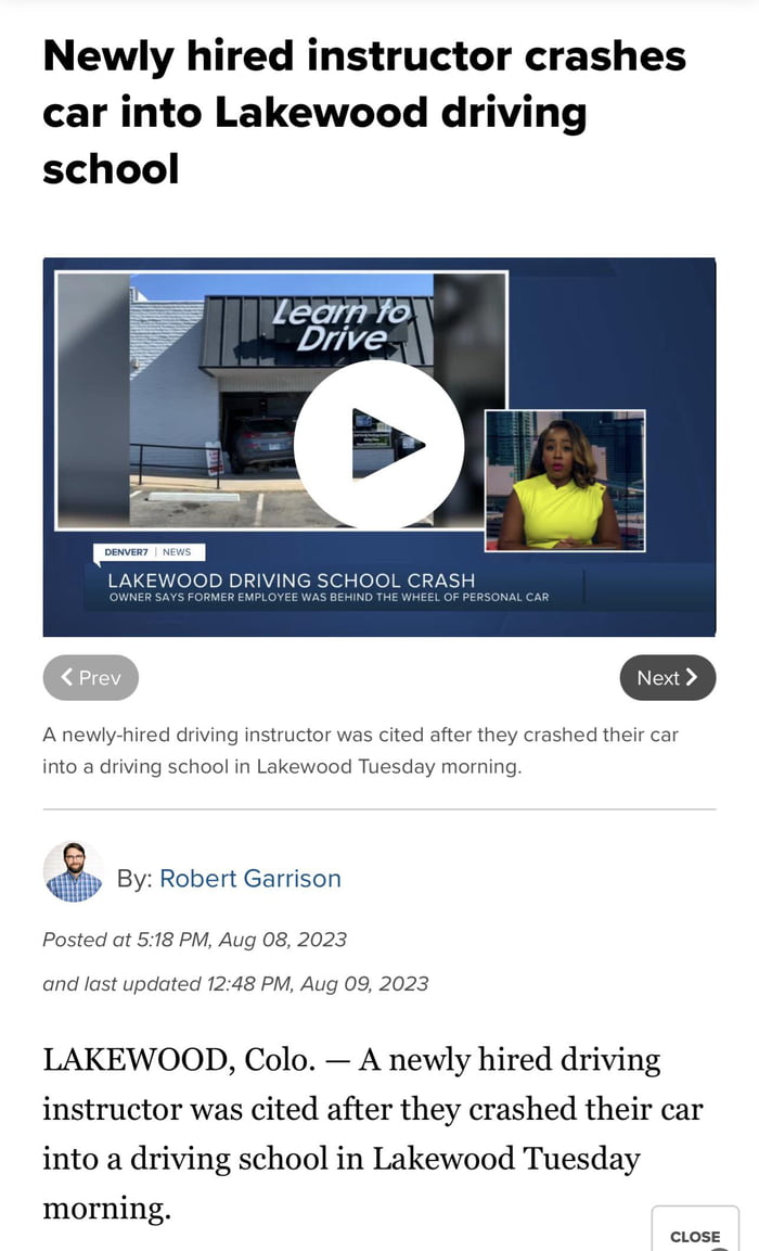 Driving instructor crashes into the driving school - 9GAG