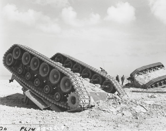 Overturned M26 Pershing tanks during the Operation Greenhouse nuclear ...