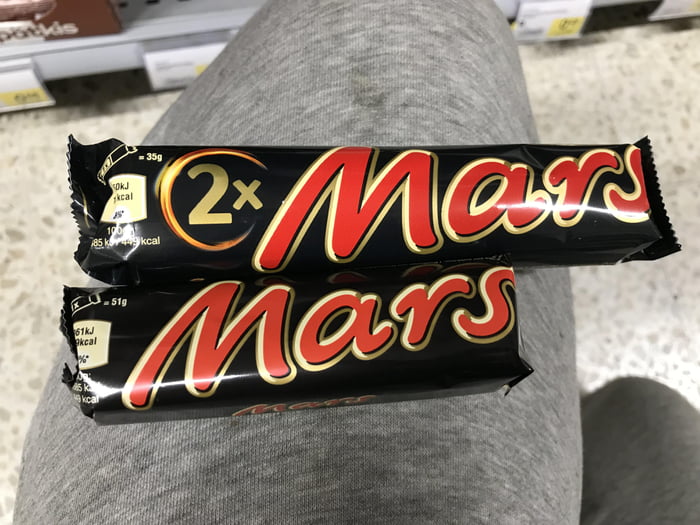 The mars 2x pack is nowhere near twice the size. - 9GAG