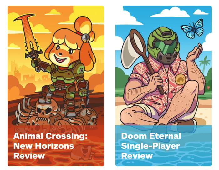 IGN Review art for Animal Crossing/Doom Eternal - 9GAG