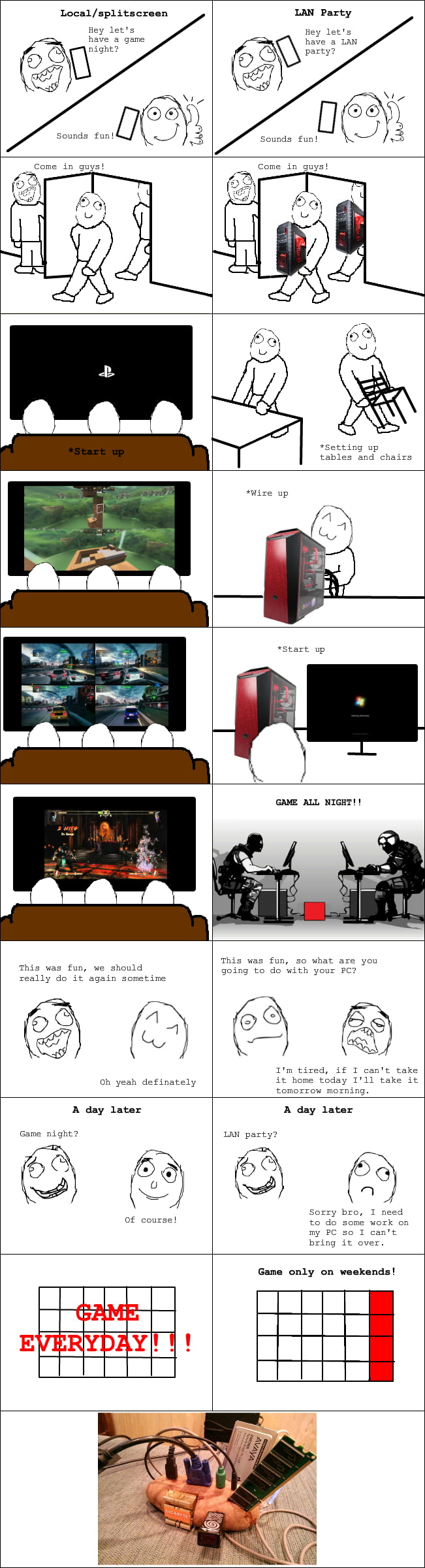 Split screen vs. LAN party - 9GAG