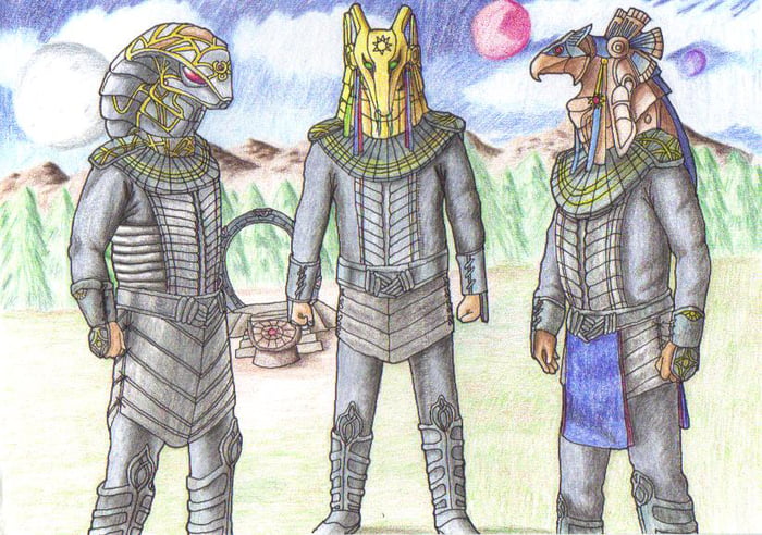"A Serpent guard, a Horus guard and a Setesh guard meet on a neutral ...