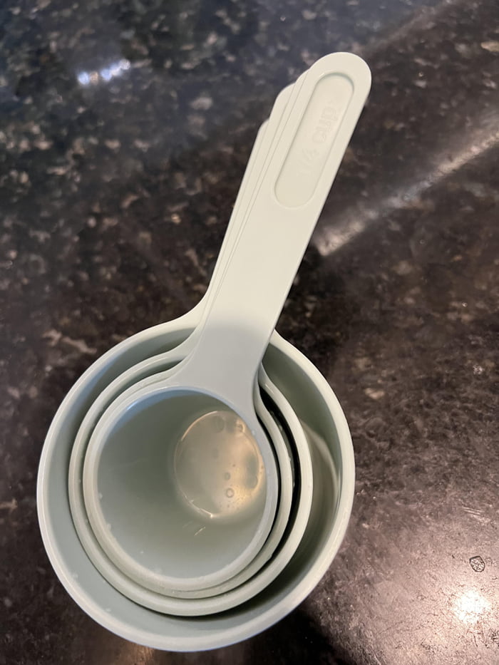 These measuring cups, using a different color ink must have cost extra ...