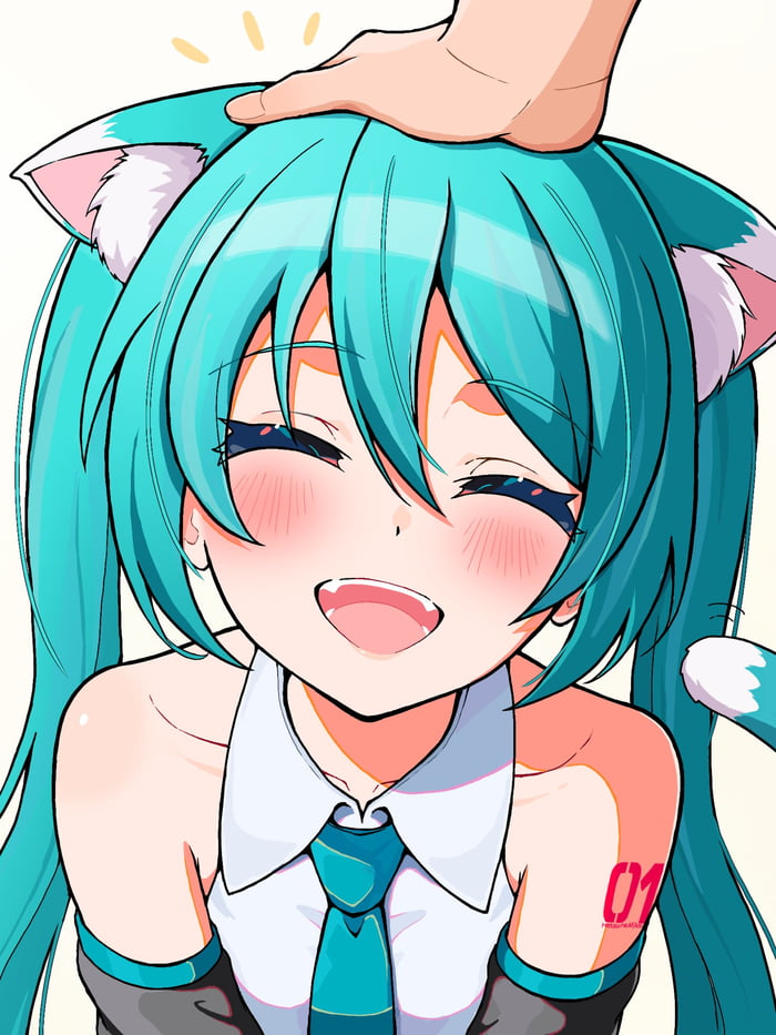 Miku getting headpats (by 卯月せな) - 9GAG