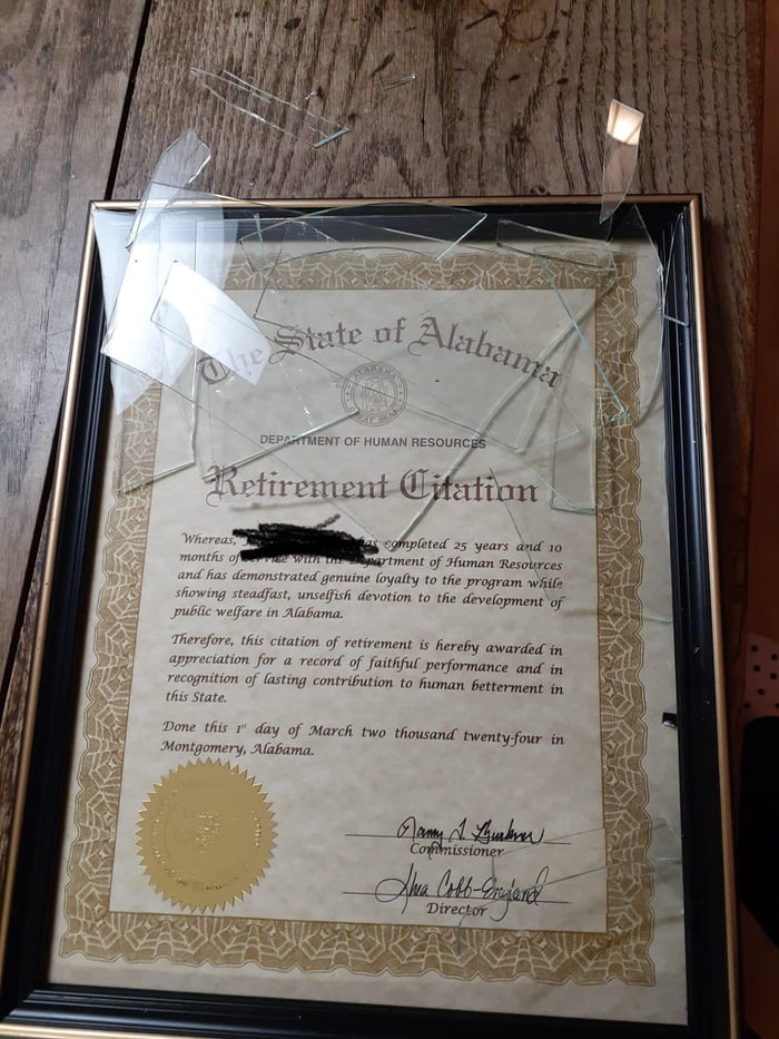 What the state of Alabama sends you for retiring after almost 26 years ...