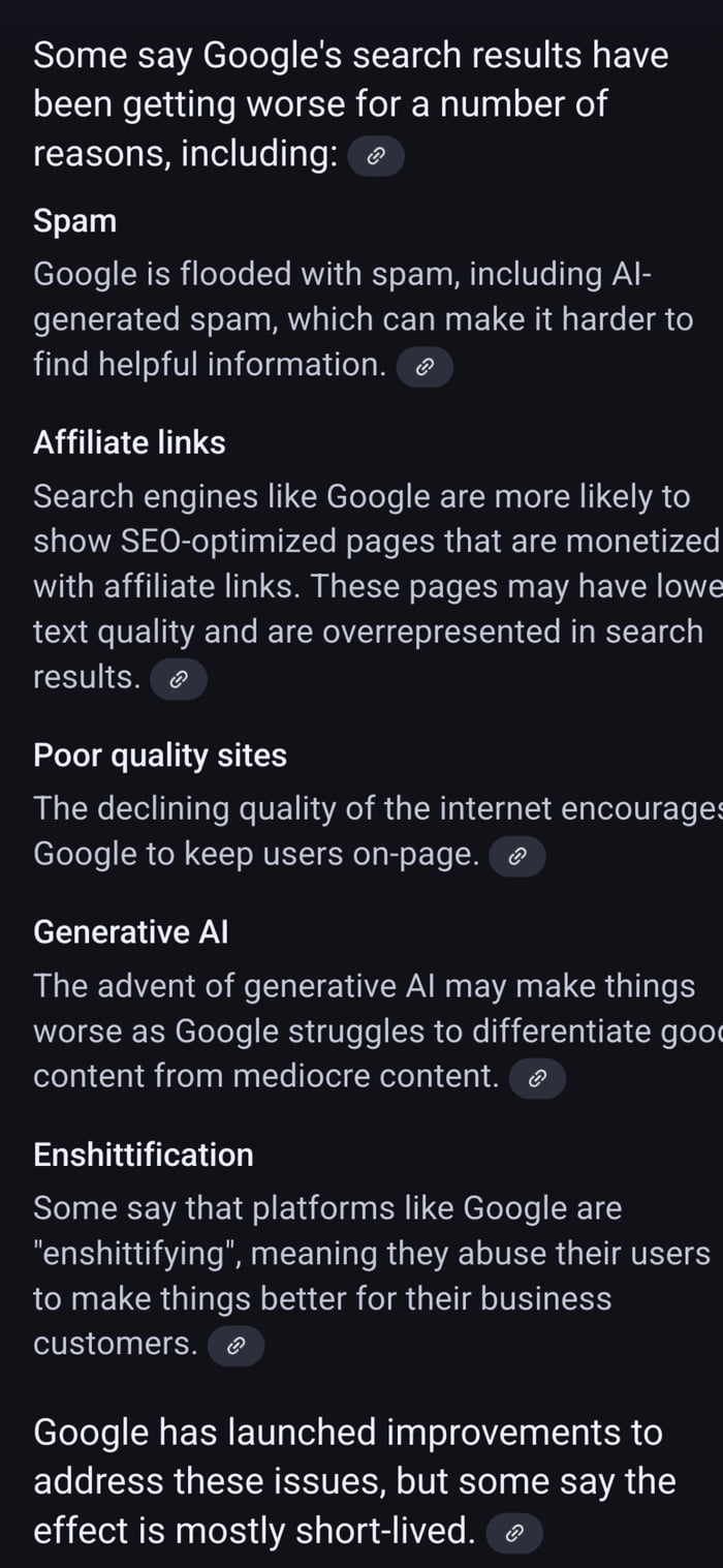I asked Google why Google is getting worse over time. The AI might have ...