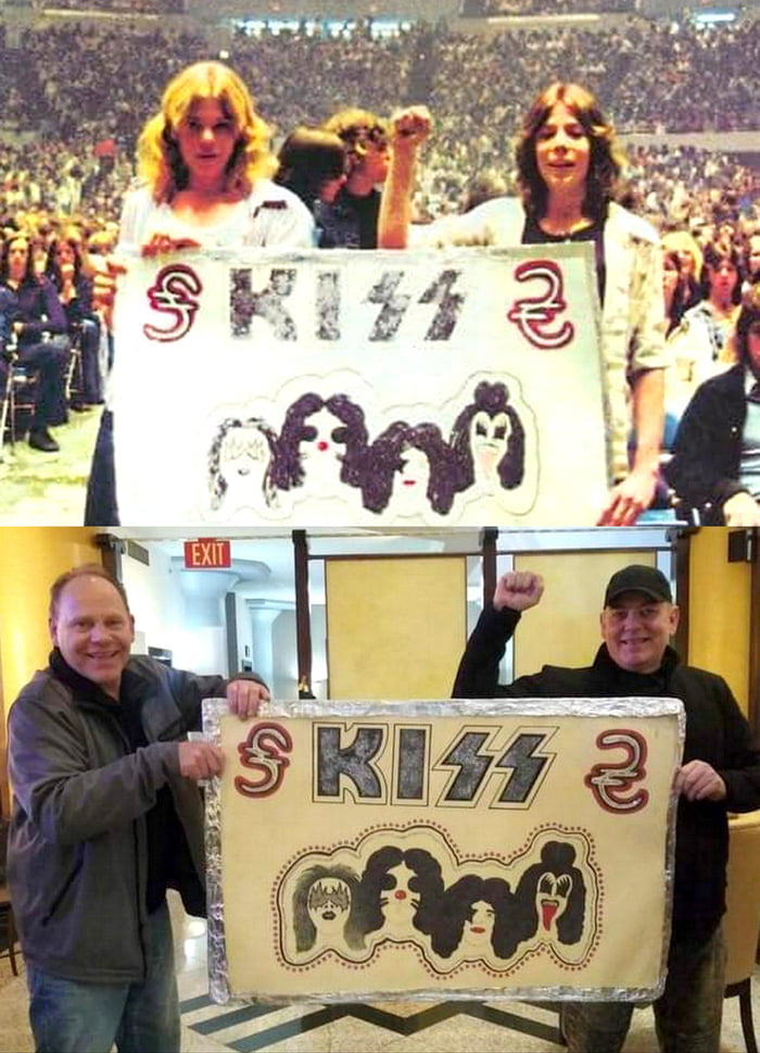 KISS fans still holding up the banner, 1975 and 2009 - 9GAG