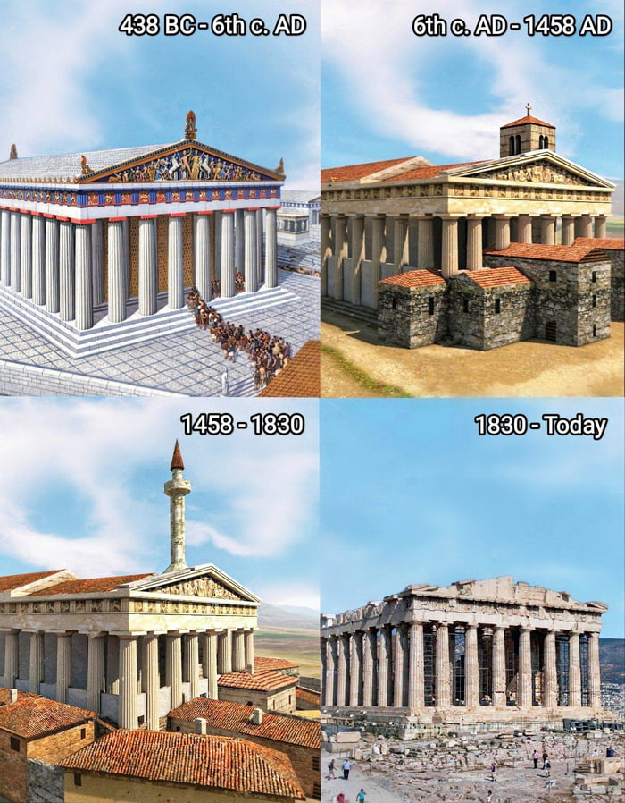 The Parthenon on the Acropolis of Athens, Greece over the years. The ...