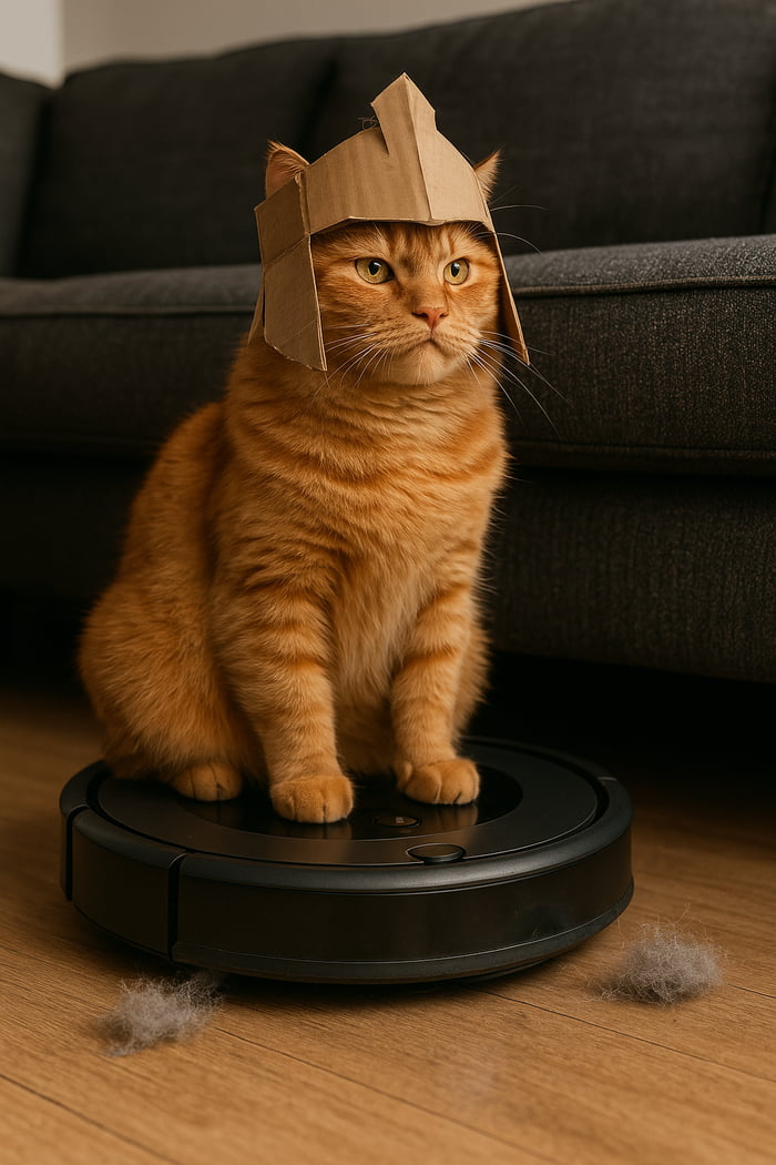 Cat Knight on Stuck Roomba - 9GAG