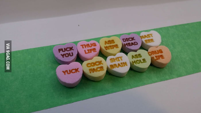I had some stale Conversation Hearts left over, so I put them under our ...