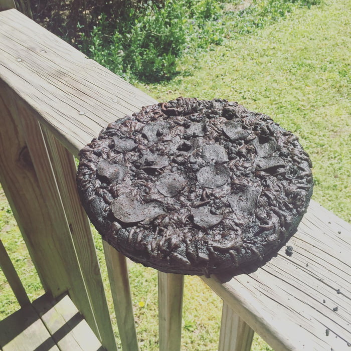 I too passed out drunk with a pizza in the oven. 450° for 9 hours. - 9GAG